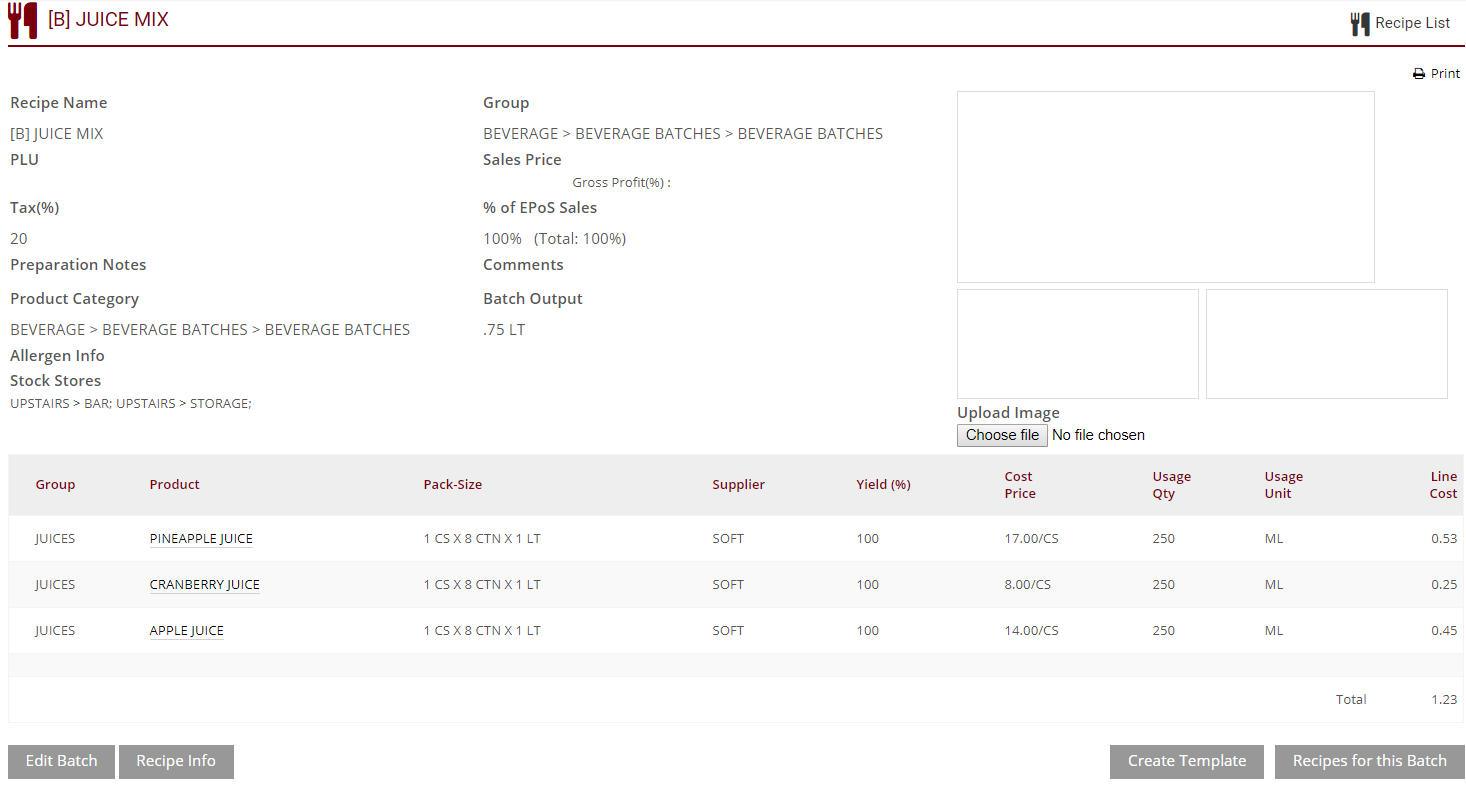 Edit Recipe / Batch – StockTake Online