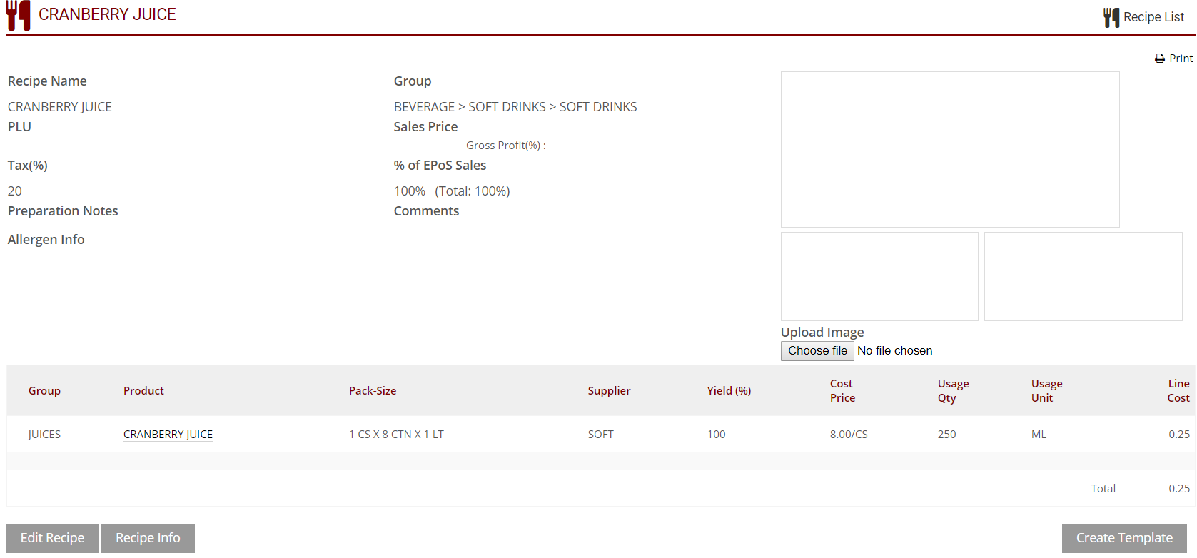 Display Recipe – StockTake Online