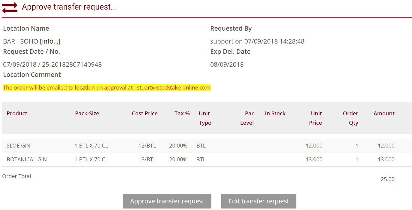 Request Transfer – StockTake Online